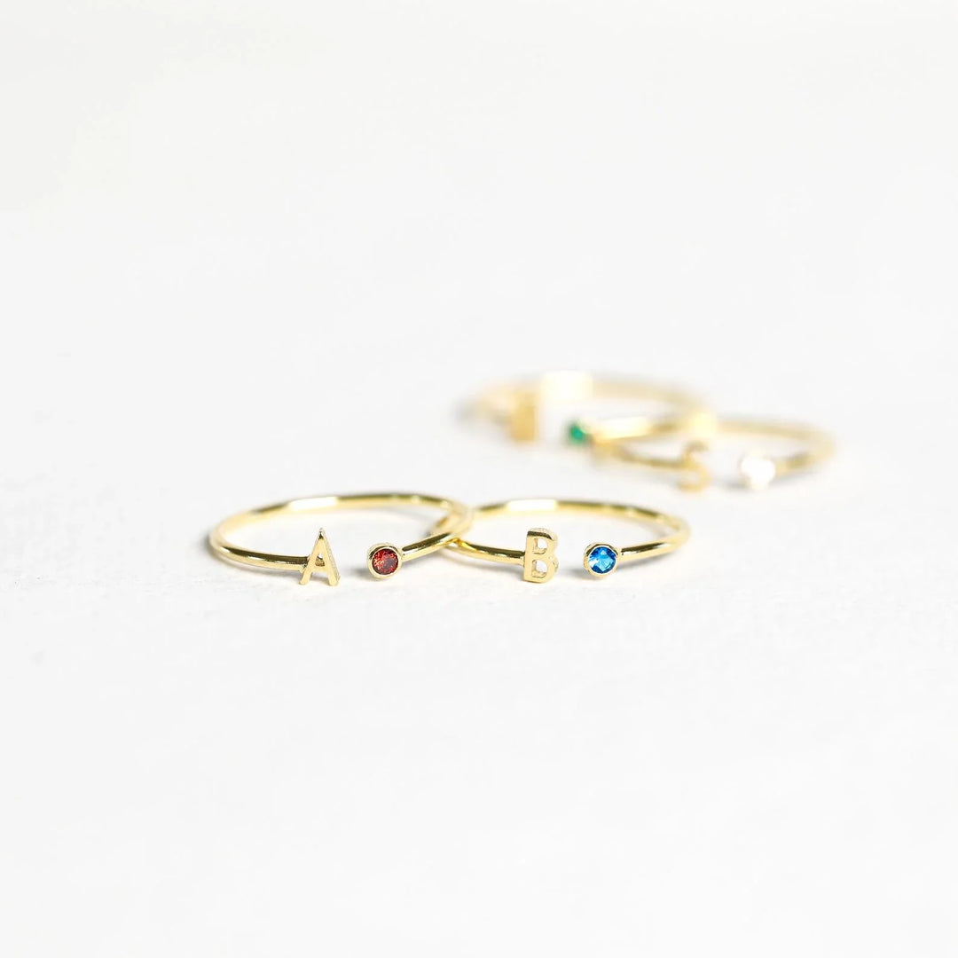 Eunice - Letter Birthstone Rings – Laura & Rosewood - United States